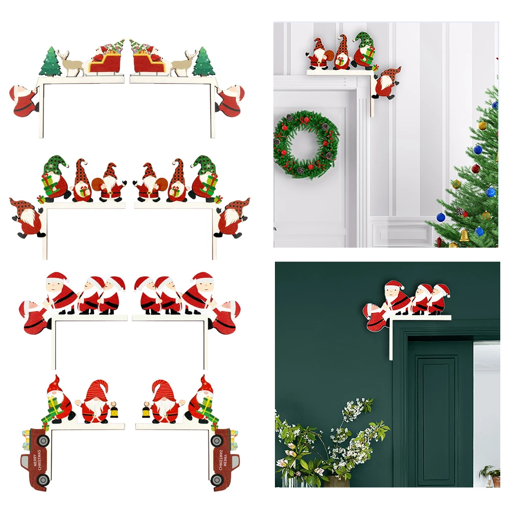 Marco de puerta de Navidad de Papá Noel, decoración de ventana del hogar, Gnomo de madera ...