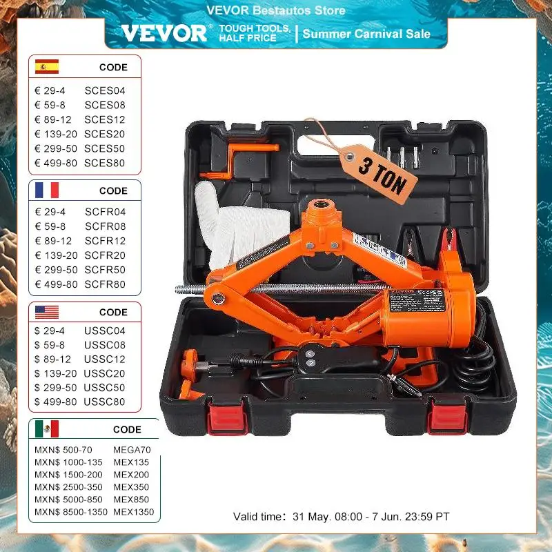 VEVOR-Electric-Car-Jack-3-Tons-6600-lbs-12V-Electric-Scissor-Jack ...