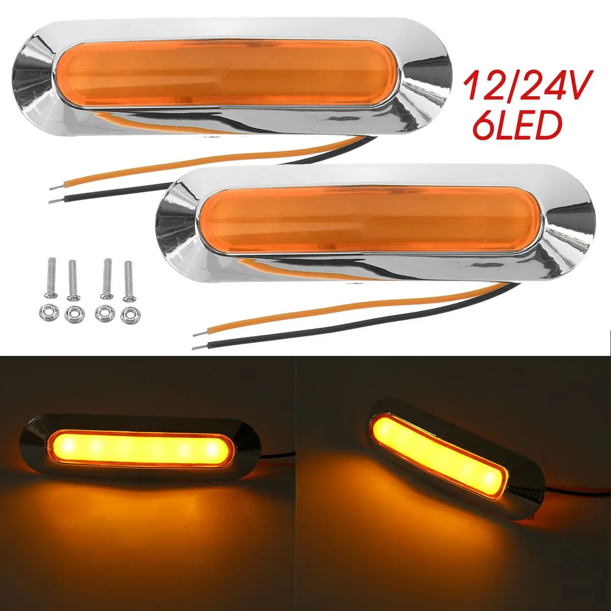 2PCS-12V-24V-LED-Car-Warning-Light-6-LED-Light-For-Trailer-Truck-Lorry ...