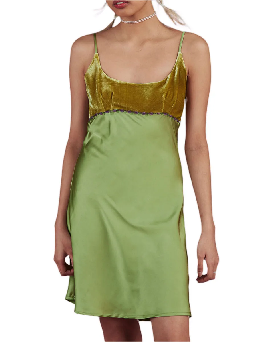 Women's Summer Mini Dress Patchwork Sleeveless Open Back U-neck Female ...