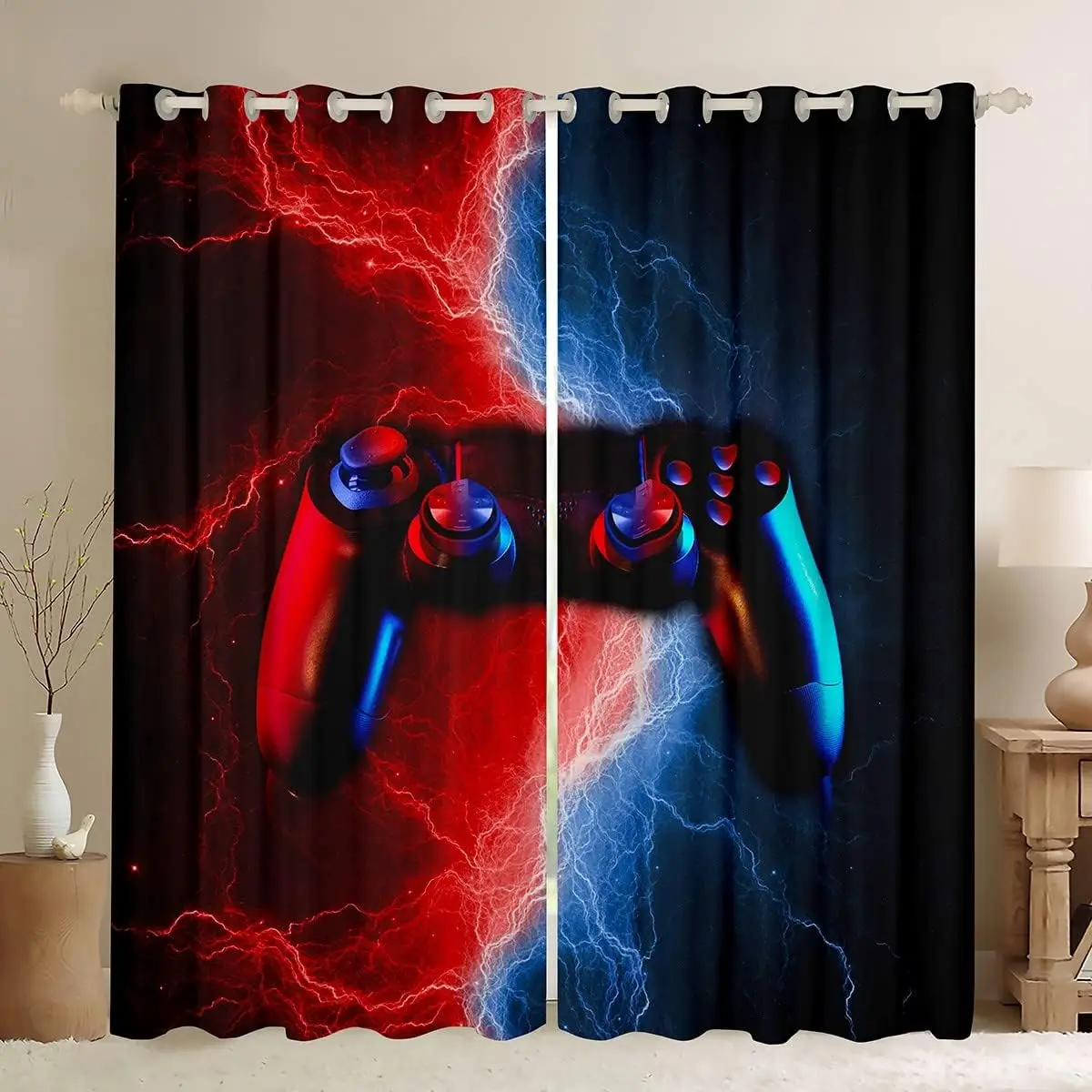 2-Panel-Black-Video-Game-Controller-Printed-Curtain-for-Boys-Children ...