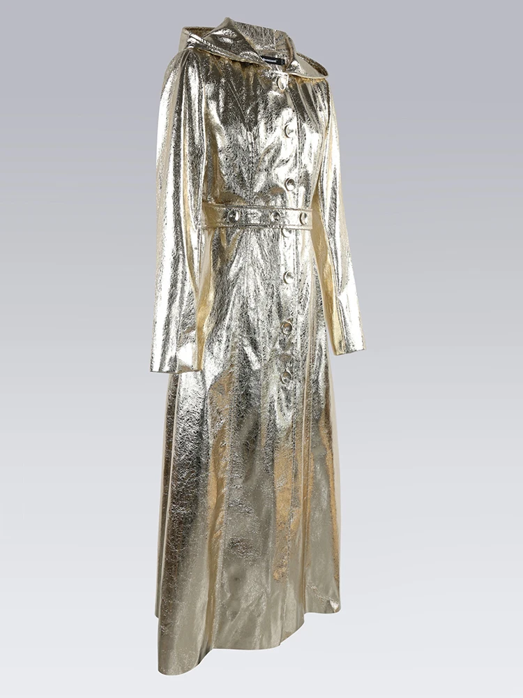 Lautaro Spring Autumn Extra Long Cool Silver Shiny Reflective Pu ...