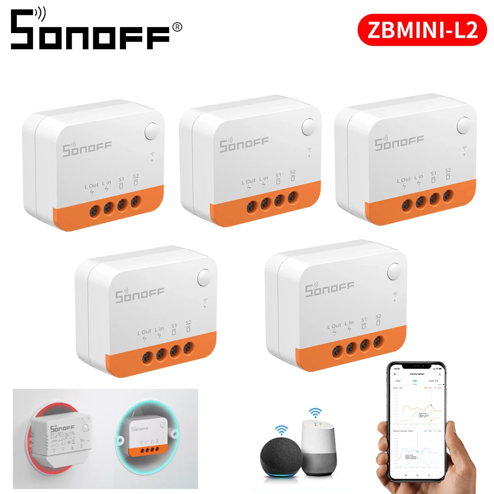 SONOFF ZBMINI L2 지그비 스위치, 스마트 홈 무선 양방향 모듈 스위치, 중성선 불필요, eWeLink 앱 제어