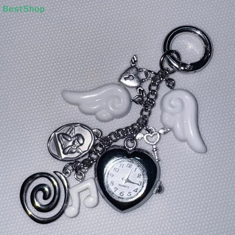 ♥♥♥Angel Wings Heart Pocket Watch Music Symbol Keychain Backpack ...