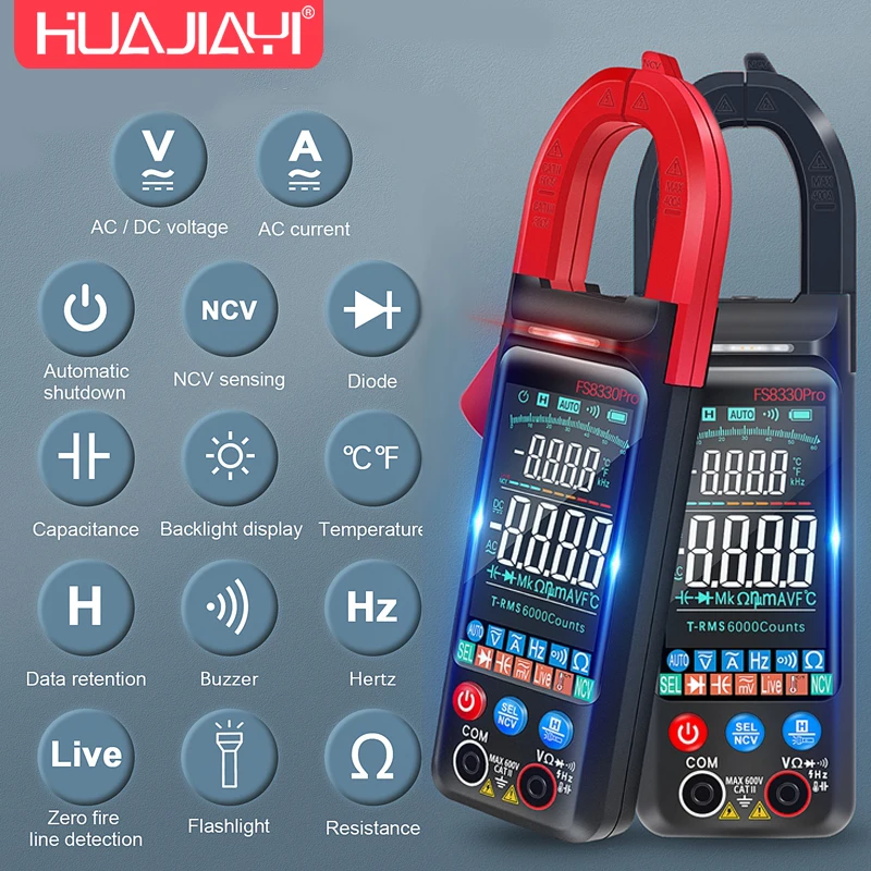 Huajiayi Digital Clamp Meter Ac/dc 600a Current Voltage 6000 Counts ...