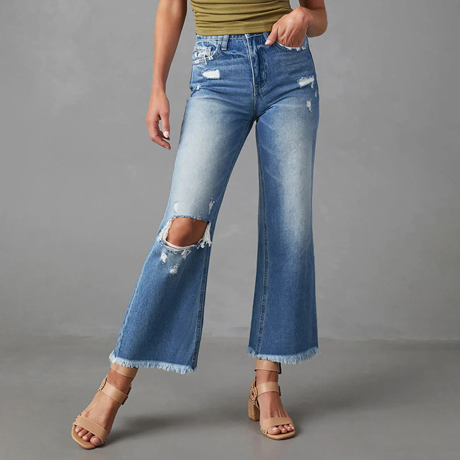 2024-New-Women-s-Jeans-High-Waist-Ripped-Leg-Slit-Jeans-Fashion-Loose ...