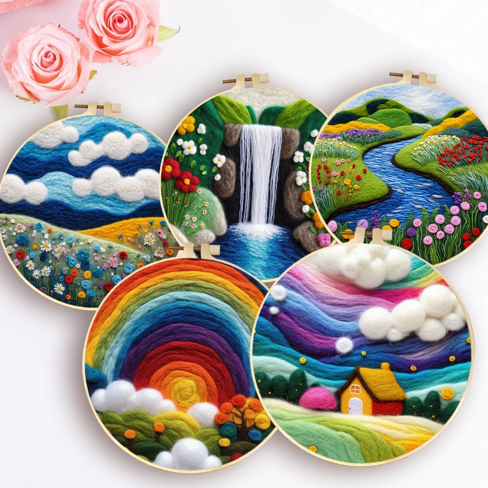 Waterfall-Landscape-Wool-Felting-Painting-Frame-DIY-Wool-Embroidery-Kit ...