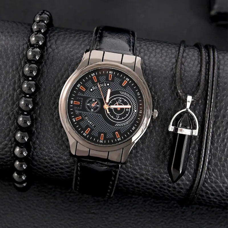Juego-de-3-piezas-de-pulsera-de-cuero-para-Hombre-Reloj-de-pulsera-de ...