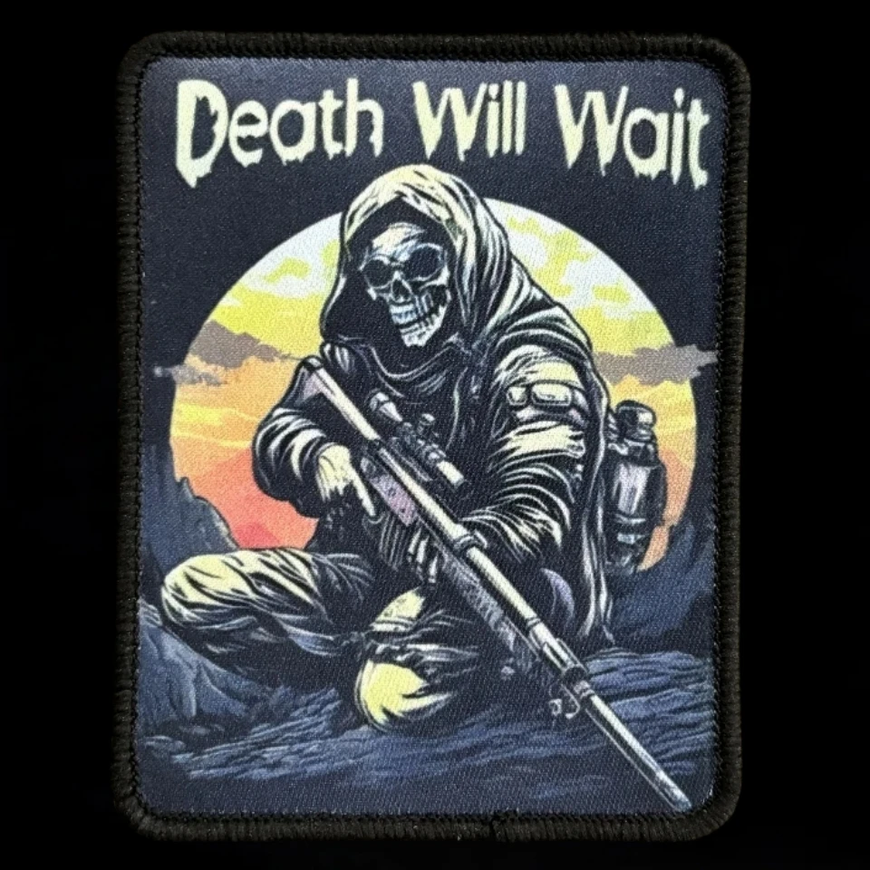 Skull-Soldier-Tactical-Patch-Death-Will-Wait-Reaper-Morale-Badge ...
