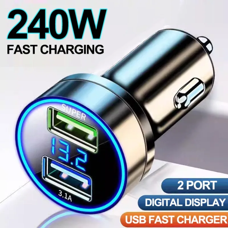 240W-Car-Charger-with-Digital-Display-2-Port-USB-Fast-Charging-Adapter ...