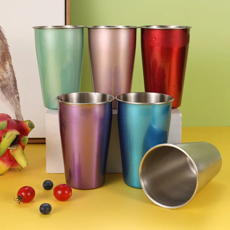 350/500ml 304 Stainless Steel Metal Cup Beer Cups Wine Coffee Household ...