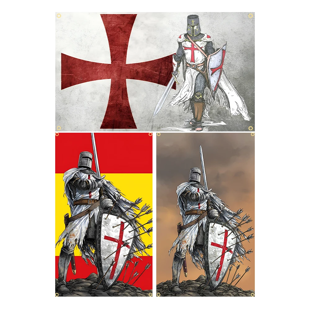 Bandera templaria de caballero desgastado de 3x5 pies