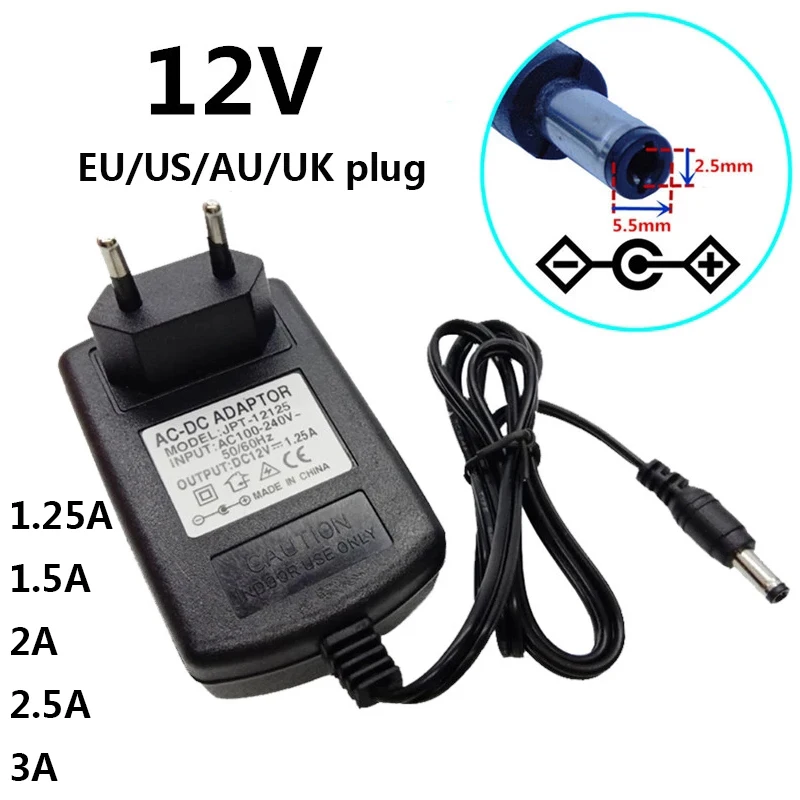 12V 1.25A 1.5A 2A 2.5A 3A AC/DC Power Adapter Supply Converter 12 Volt ...