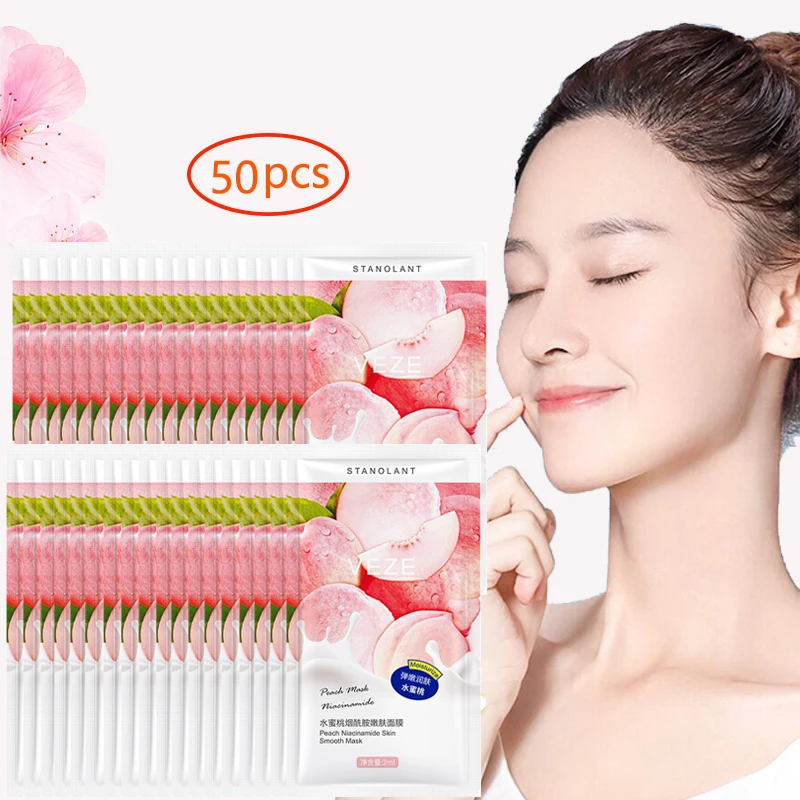 50pcs-Sleeping-Mask-Facial-Peach-Niacinamide-Shrink-Pore-Brush-Mask ...