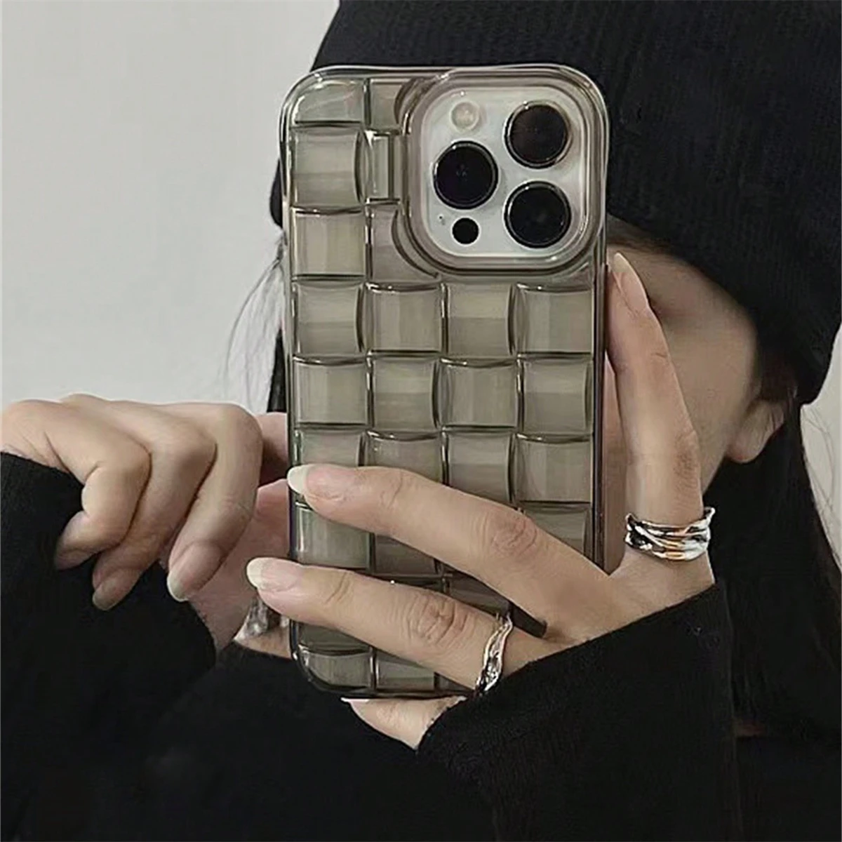 Cute 3D Cube Weave Pattern Clear Silicone Phone Case For iPhone 16 15 ...