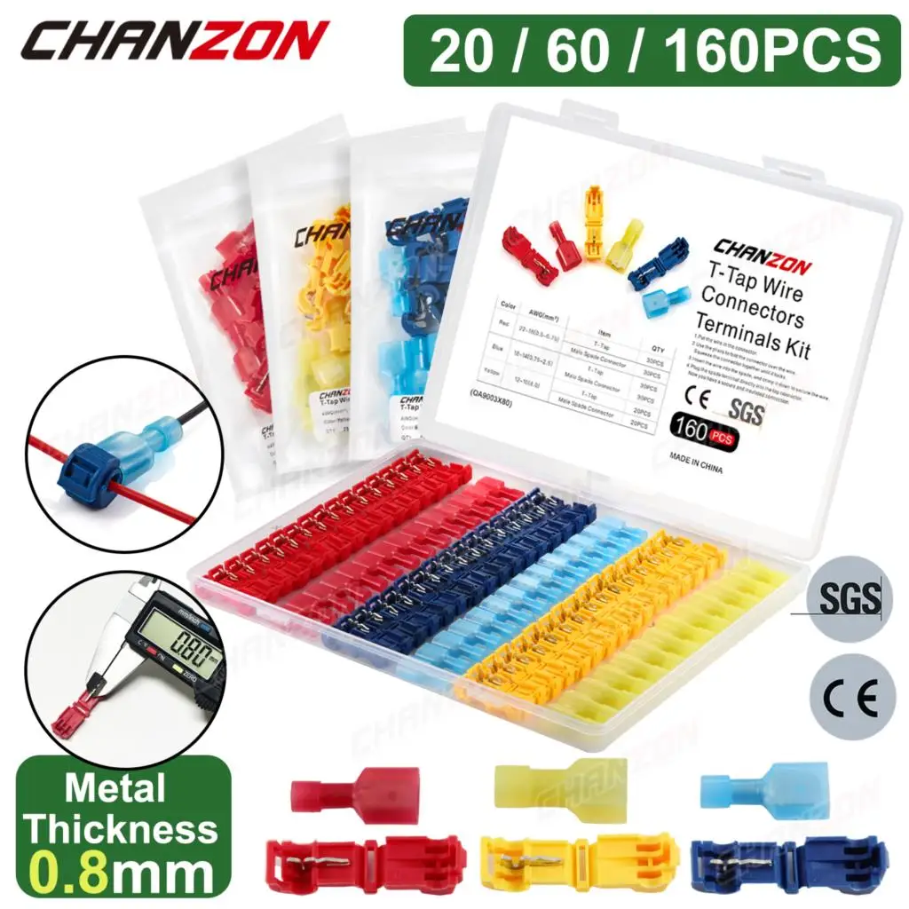 20-60-160PCS-T-Tap-Quick-Splice-Wire-Connectors-Electrical-Crimp-Joint ...