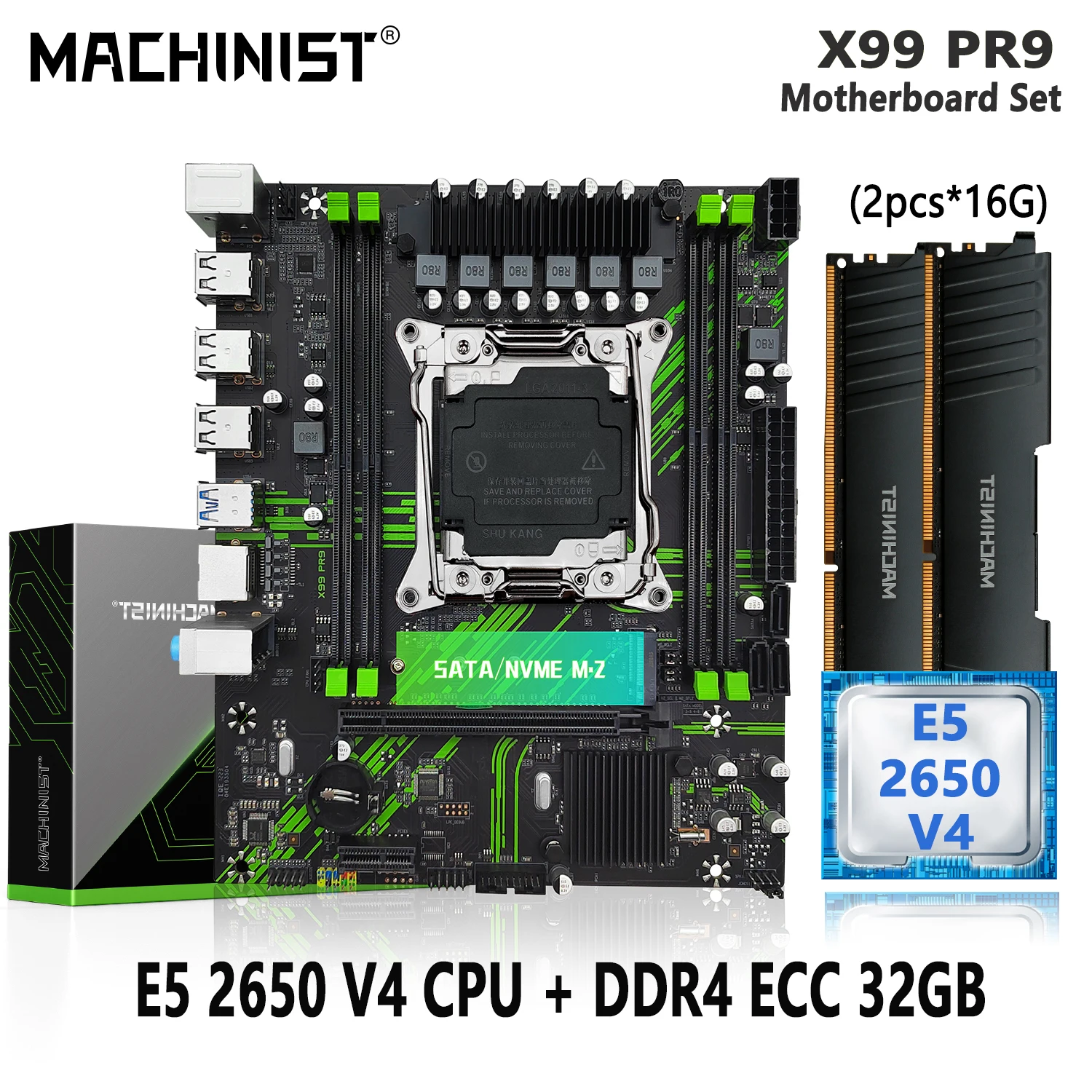 MACHINIST-Pro9 X99 Conjunto de Placas-Mãe, Kit LGA 2011-3, Processador CPU Xeon E5 2650 V4, 2X16 ...