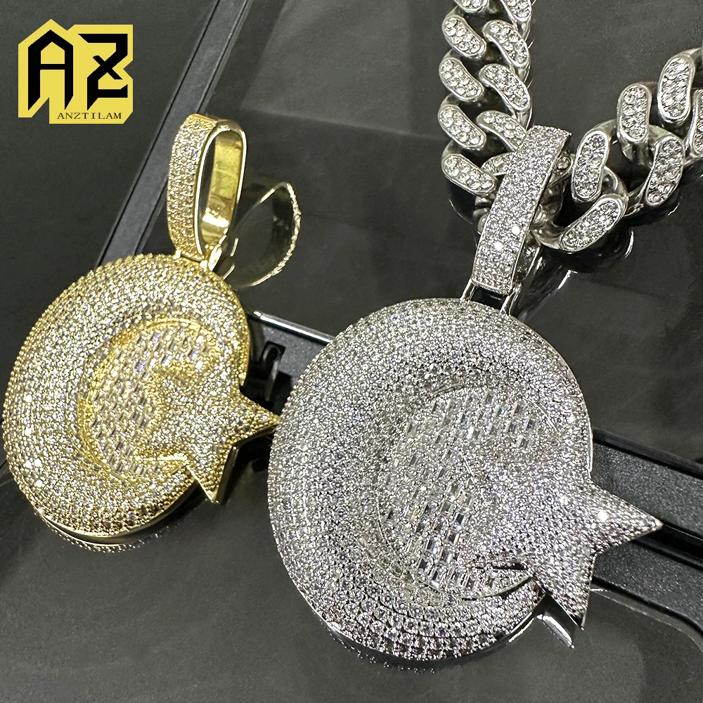 AZ-Big-Star-Moon-Iced-Out-Pendant-Necklace-For-Men-Women-Full-Bling ...