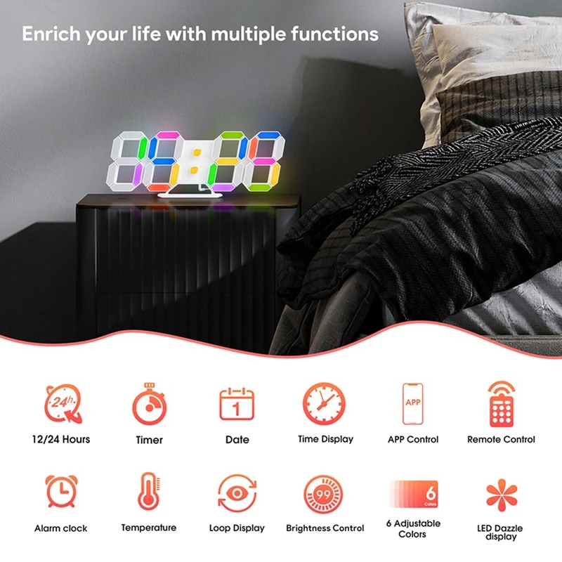 3D-LED-Digital-Wall-Clock-Luminous-Table-Alarm-Clock-Time-Date-Table ...