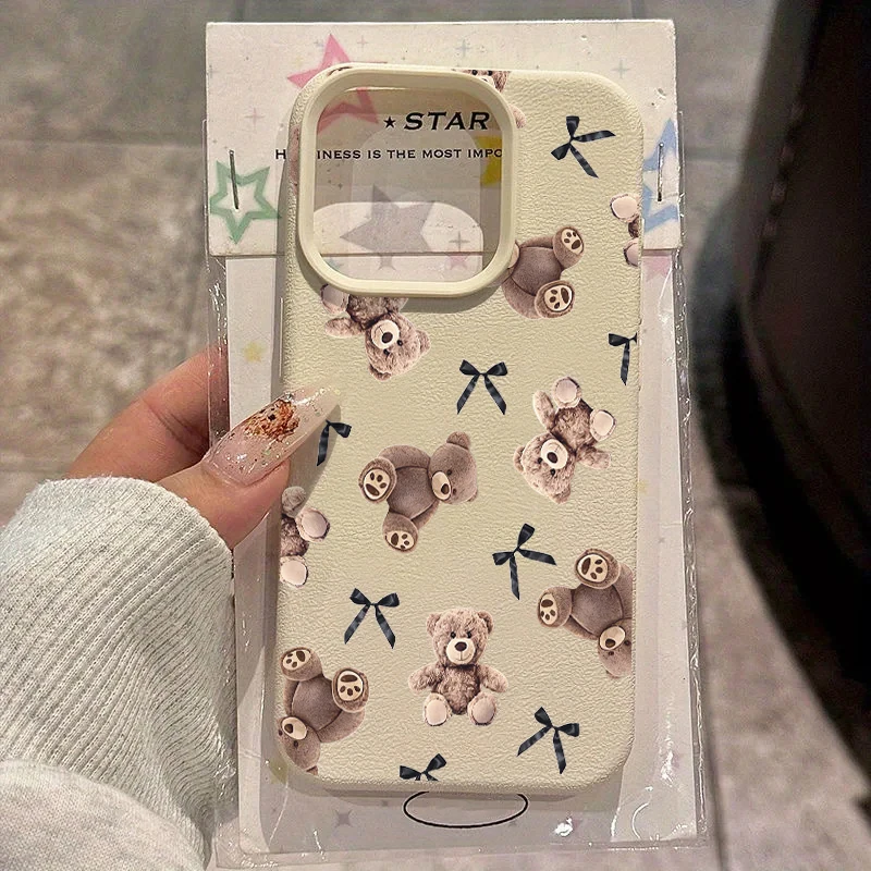 Cute Teddy Bear Bow Pattern Phone Case For iPhone 17 Pro Max 11 12 13 ...