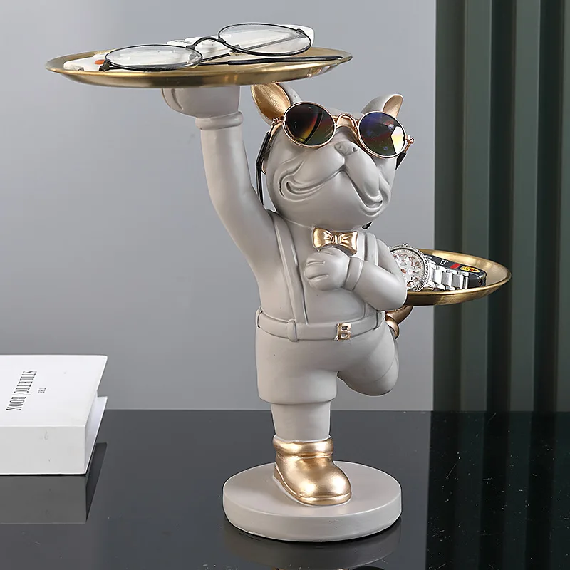 Resin-Dog-Statue-Room-Decor-Butler-Sculpture-with-2-Trays-for-Storage ...