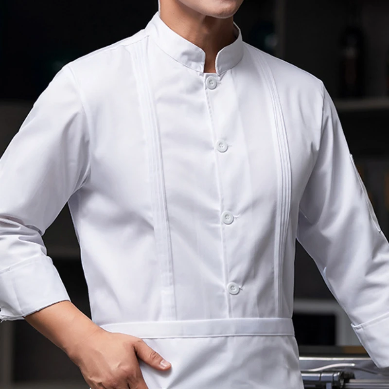 Long-Sleeve-Chef-Jacket-Pleated-Design-Kitchen-Cook-Coat-Bakery ...