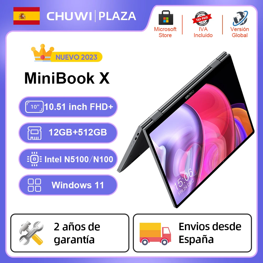 CHUWI MiniBook X Laptop 2-in-1 Yoga Mode Intel N100 N5100 10.51 Inch ...