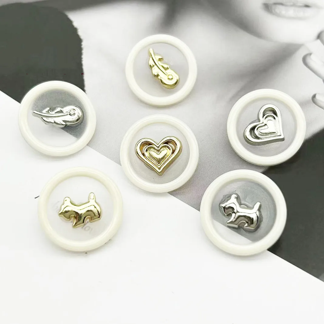 6PCS Metal Leaf Heart Dog Transparent Resin Combination Buttons DIY ...