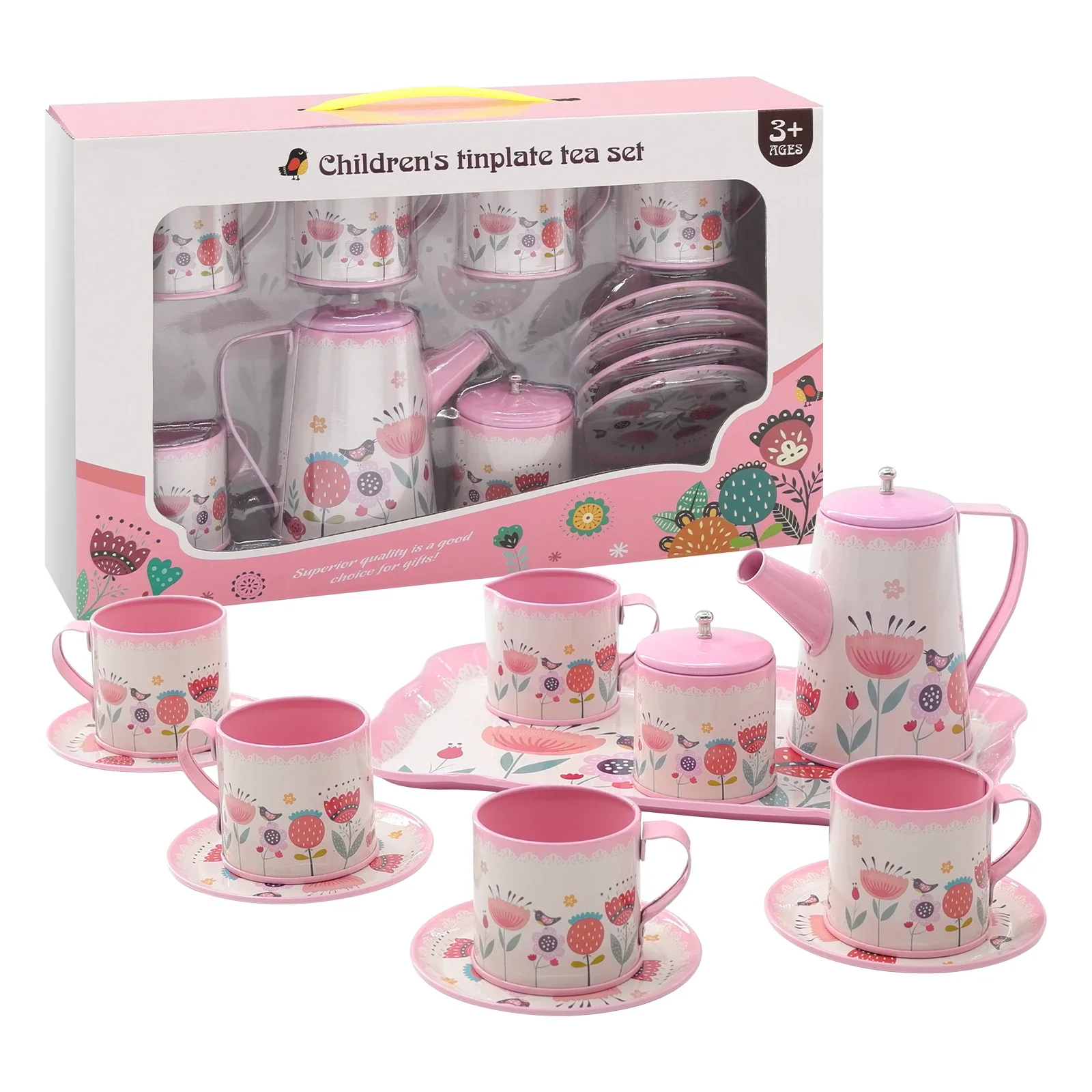 Tea-Set-for-Toddlers-Pretend-Tin-Teapot-Set-for-Girls-Princess-Tea ...