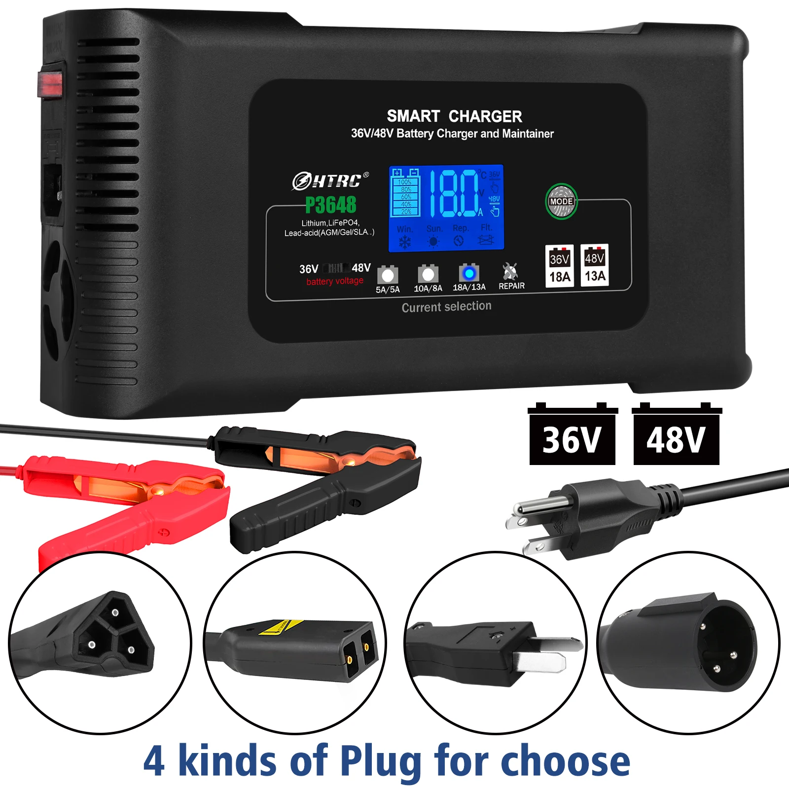 HTRC 36V/18A Golf Cart Battery Charger 48V/13A for EZ-GO RXV TXT Club ...