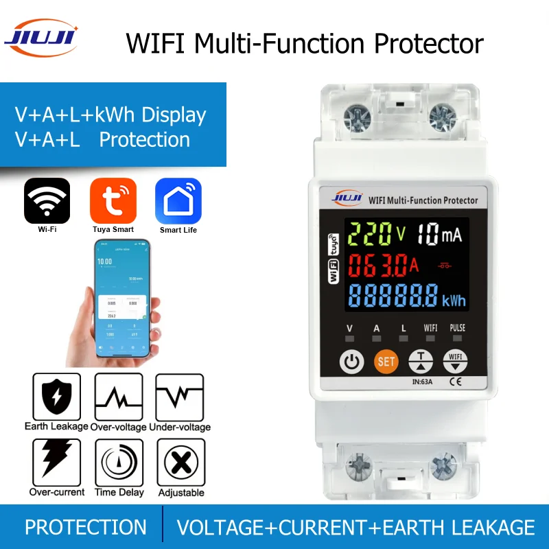 JJMVPD-63LWS-WIFI-Smart-Switch-TUYA-Energy-Meter-Kwh-Metering-63A-Circuit-Breaker-Timer-with ...