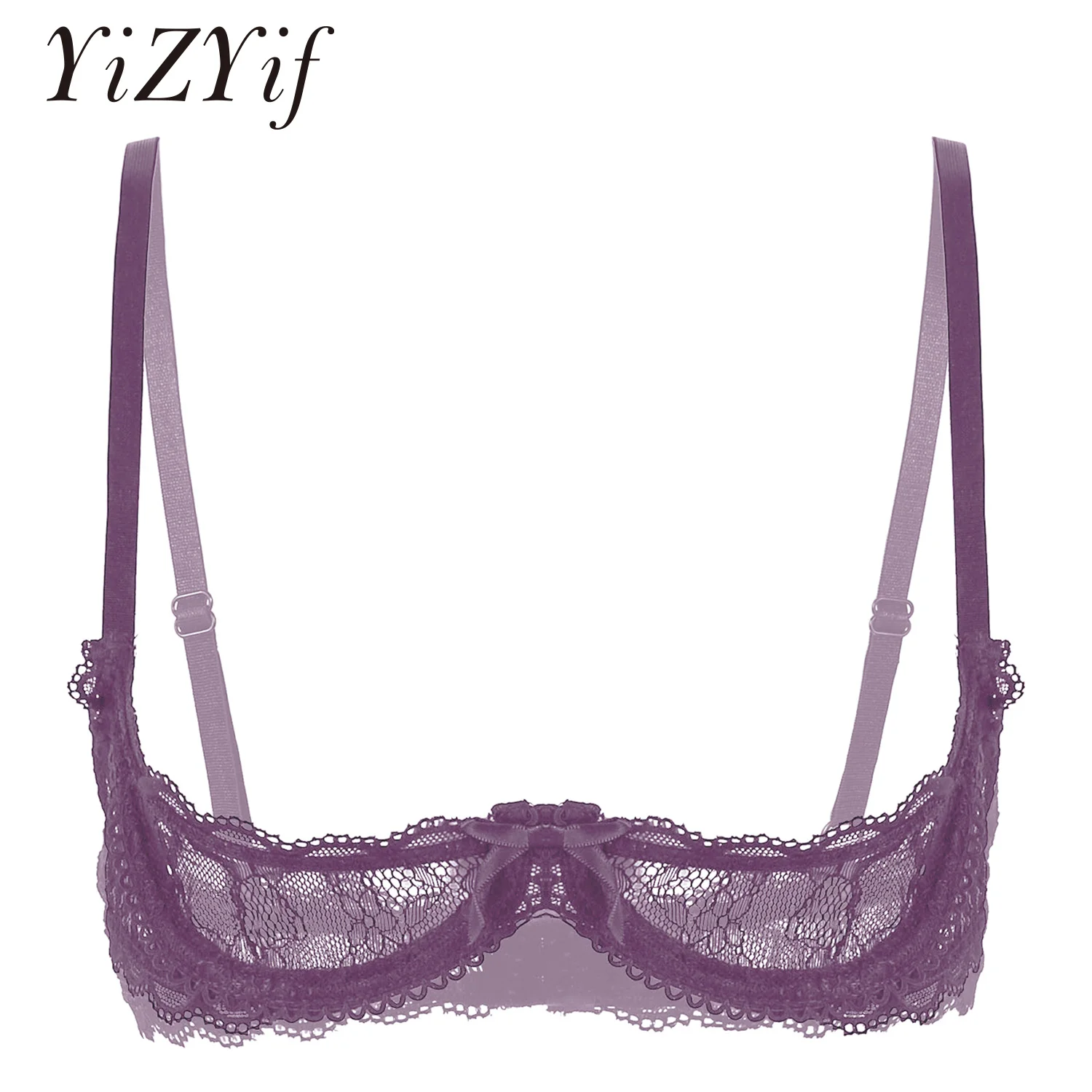 Womens Sexy See Through 1/4 Cups Bra Tops Brassiere Sheer Lace Push Up ...