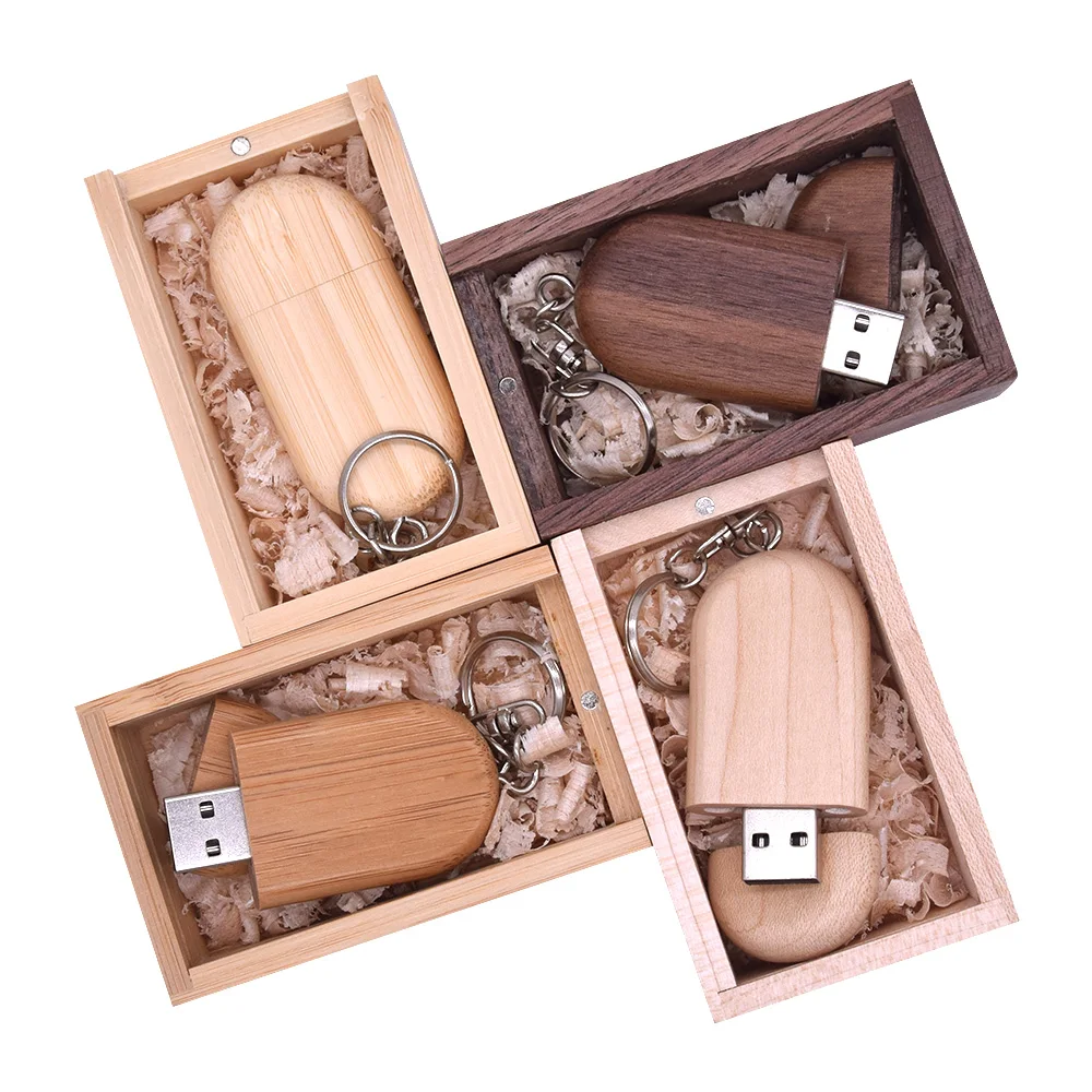 Wooden Usb Flash Drive 2.0 with Box Memory Stick Oval Pendrive 16GB ...