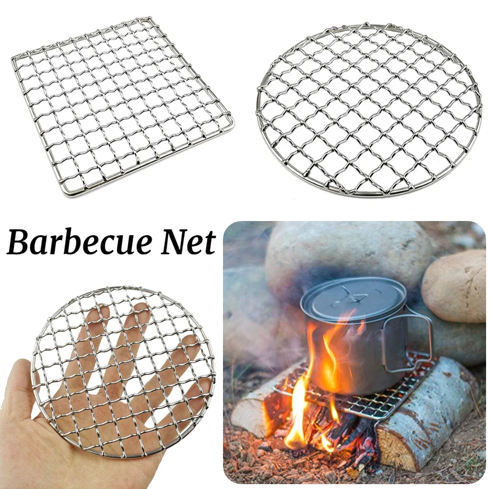 Stainless-Steel-Camping-Grill-Grate-Mesh-Pads-Square-Round-Grilling-Net ...