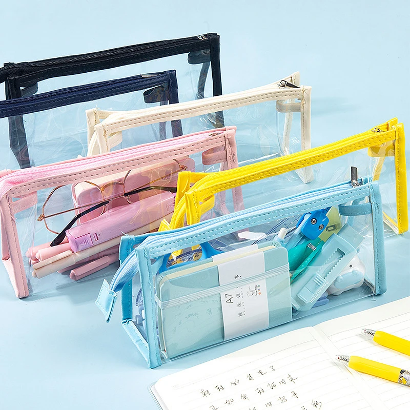 PVC Pencil Case Colourful and Transparent School Pencil Box with Zipper ...