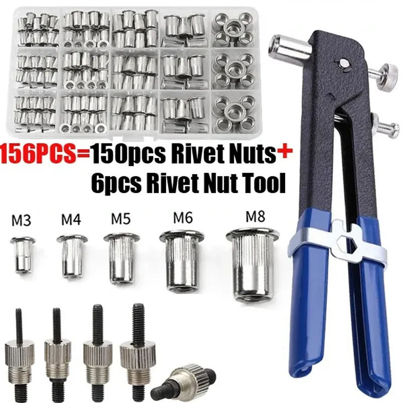 150PCS-Stainless-Steel-Rivet-Nuts-Kit-M3-M4-M5-M6-M8-1PCS-Rivet-Nut-Gun ...