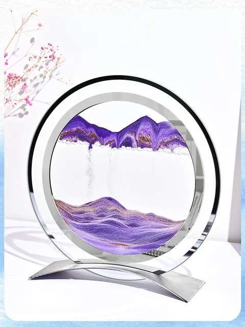 3D Moving Sand Art Quicksand Painting Round Liquid Hourglass Sandscape ...