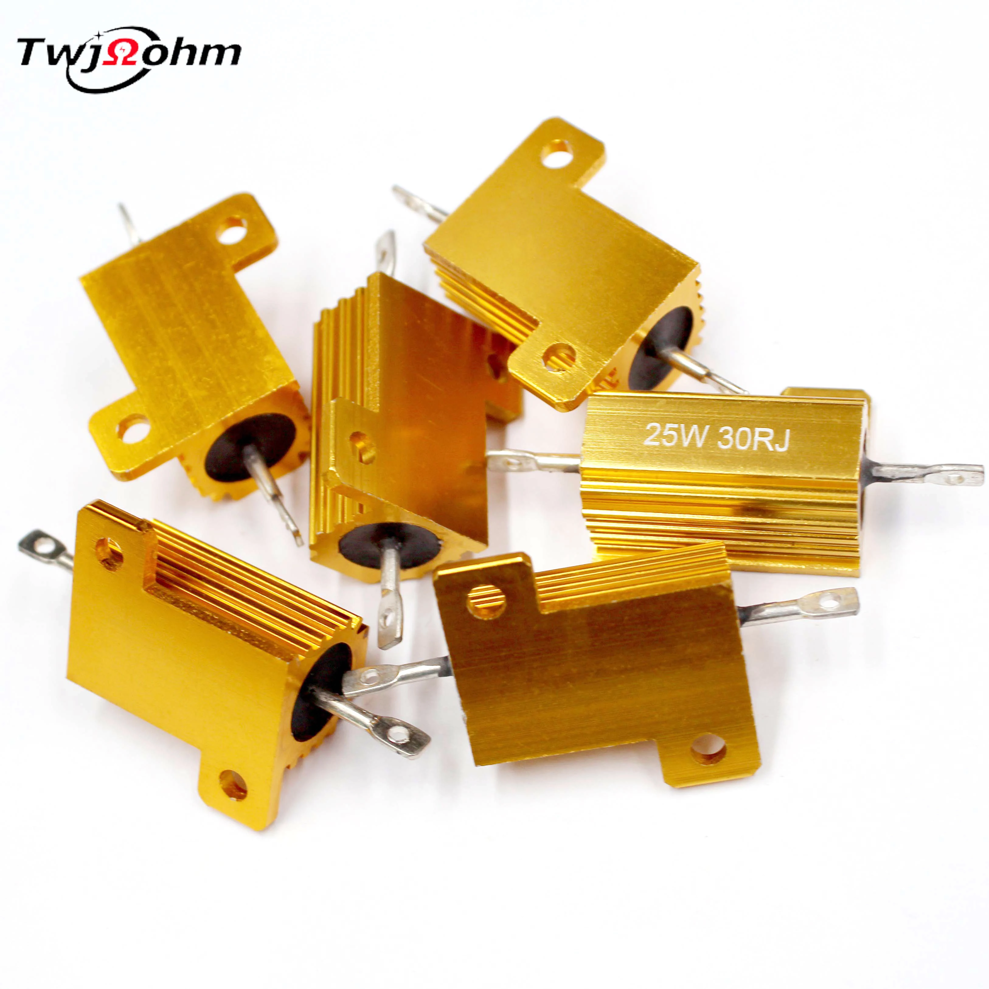 2PCS-RX24-high-power-25-watt-gold-aluminum-housing-resistor-0-0R1R6R5R0 ...