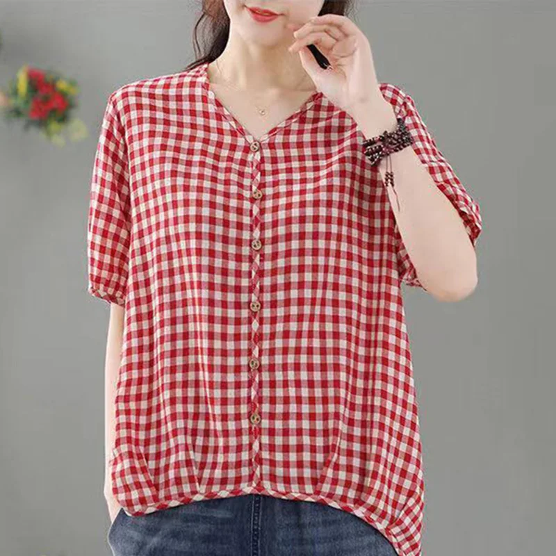 Blusa-holgada-con-cuello-en-V-y-botones-para-mujer-camisa-asim-trica ...