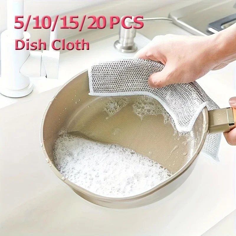 5-10-20pic-Silver-Cleaning-Cloth-Magic-Dish-Towel-Steel-Wire-Cleaning ...