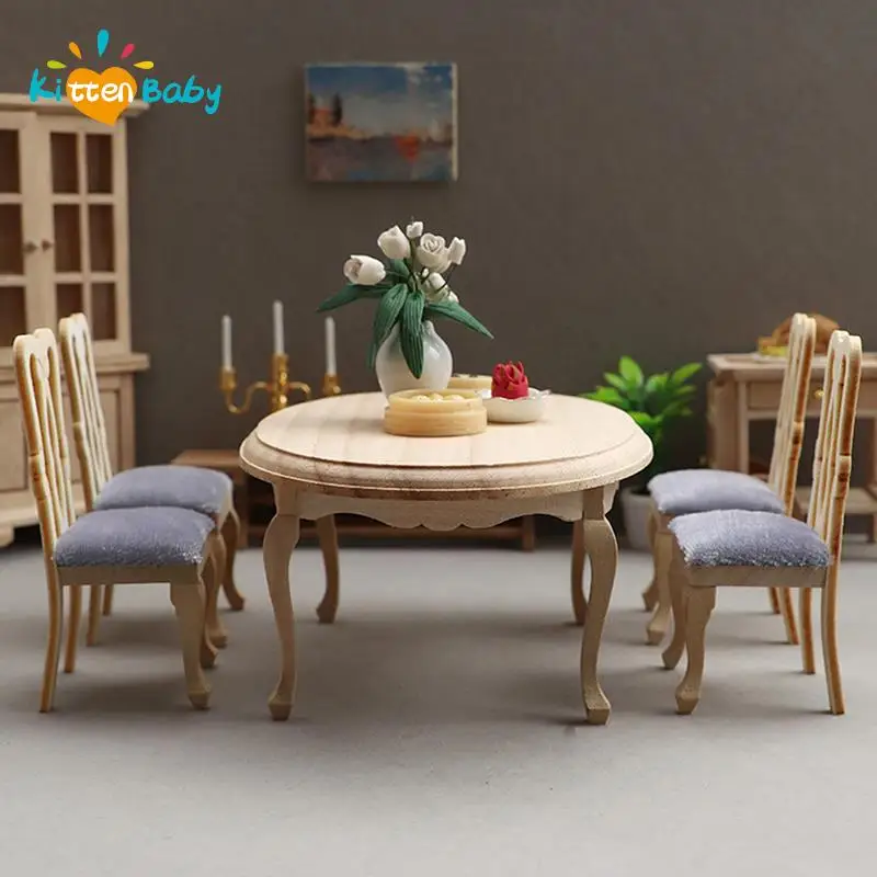 1-12-Dollhouse-Miniature-Wooden-Dining-Table-Chair-Set-Simulation ...