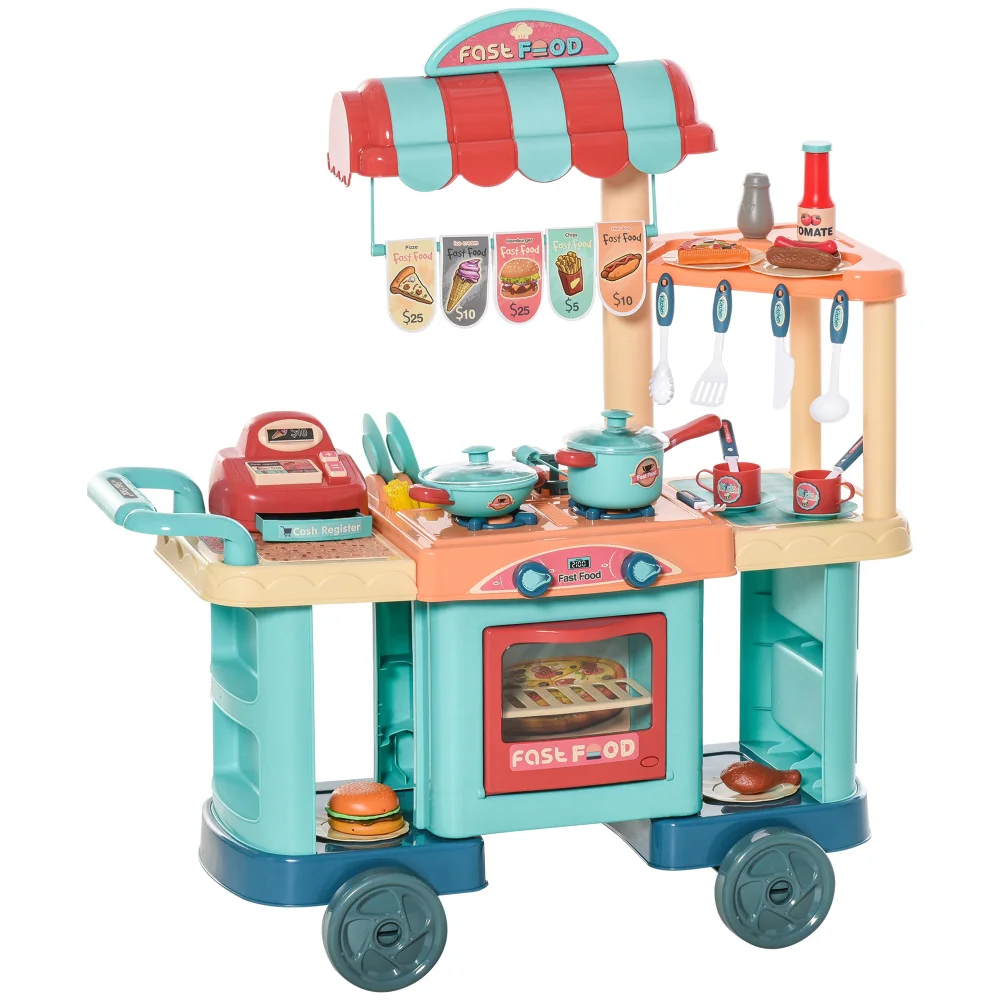 Kids Kitchen Food Stand with Play Food, Cashier Register, Accessories ...