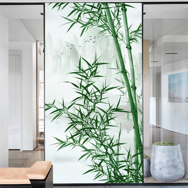 Privacy Glass Window Film Bamboo Pattern Frosted Glass Door Film Sun ...