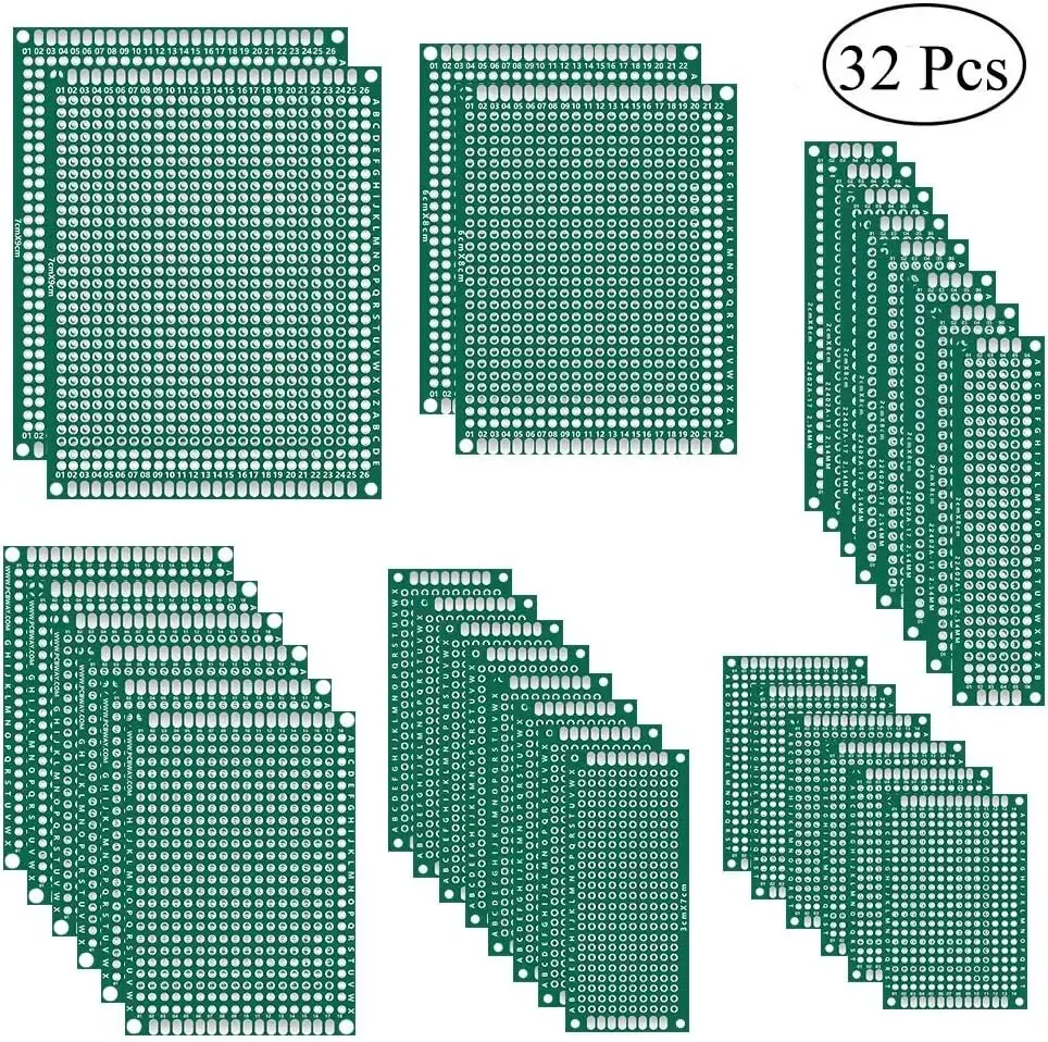 32-Pcs-Double-Sided-PCB-Board-Prototype-Kit-6-Sizes-Universal-Printed ...