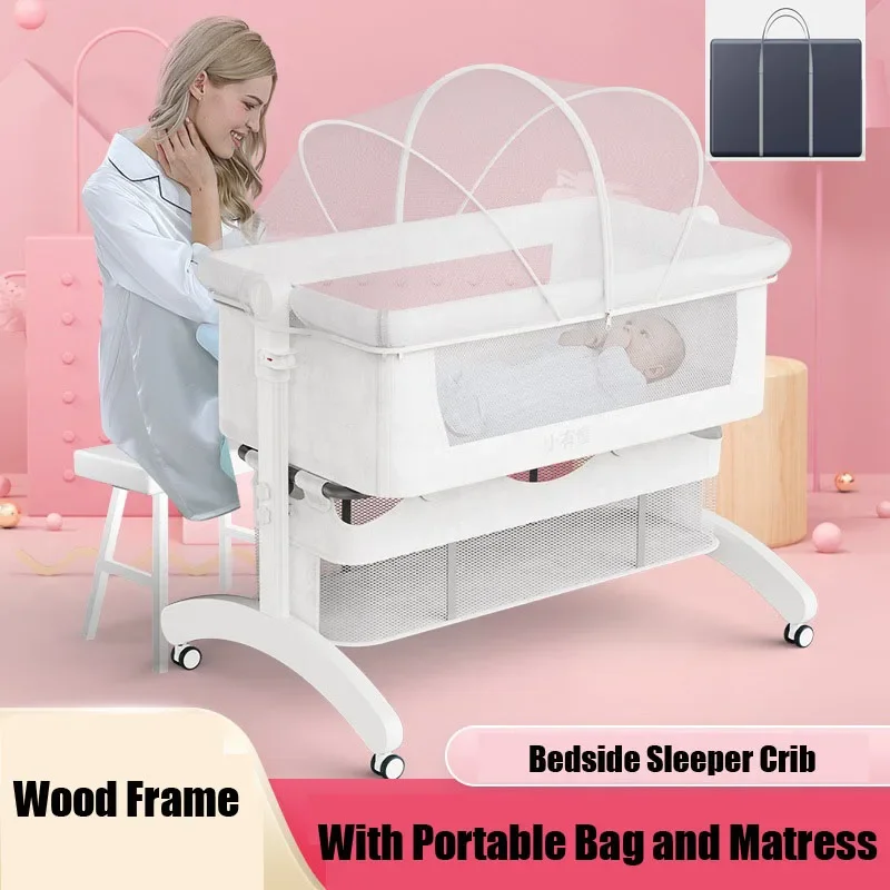 Portable-Movable-Baby-Crib-Foldable-Newborn-Solid-Wood-Cradle ...