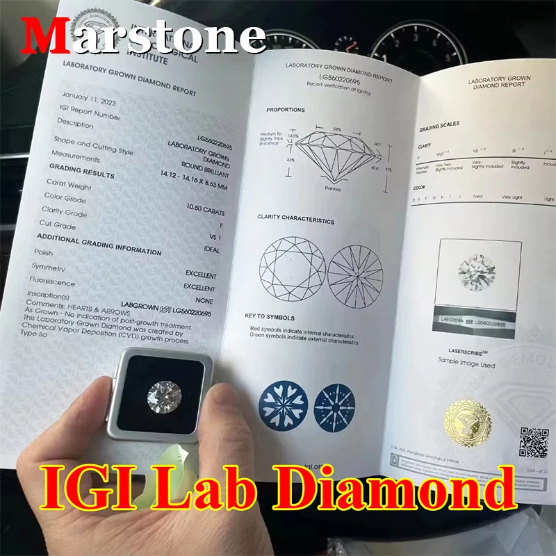 0.5ct 1ct 2ct 4ct 5ct 10ct IGI Certificate Lab Grown Diamond HPHT CVD ...
