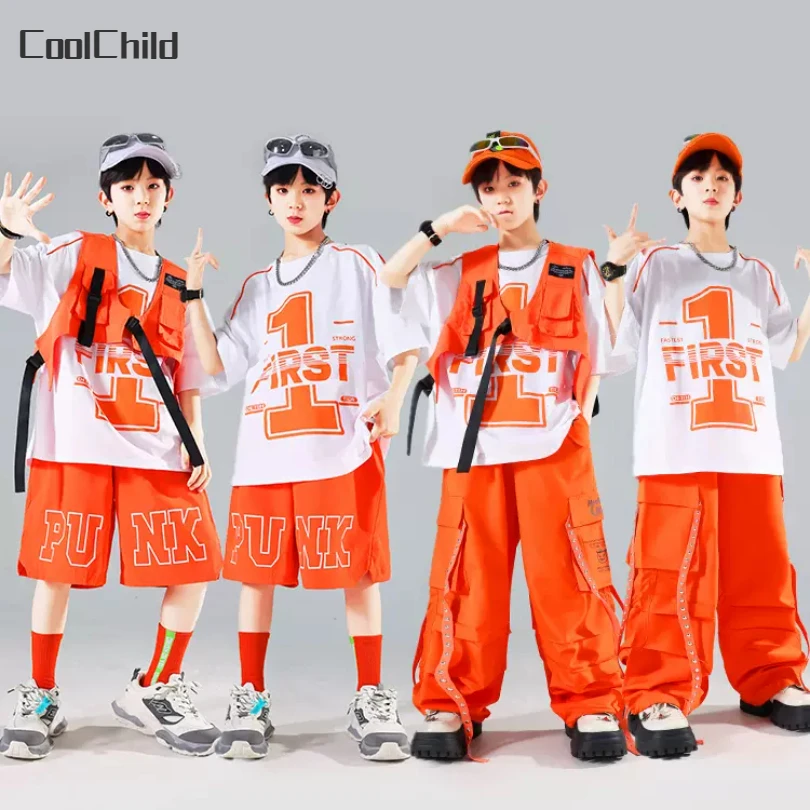 Boys Streetwear Girls Hip Hop Solid Vest T-shirt Cargo Pants Kids ...