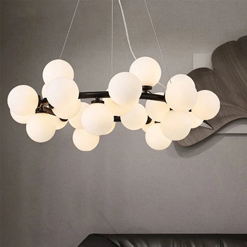 Modern Round LED Chandelier Glass Ball Gold Black Pendant Lamp ...