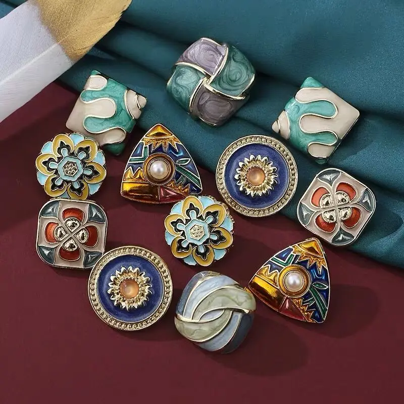 6Pcs Retro Metal Decor Buttons For Clothing Multicolor Fashion High ...