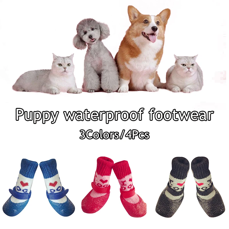 4Pcs-set-Cute-Warm-Dog-Socks-Waterproof-Non-slip-Dog-Rain-Snow-Boots ...